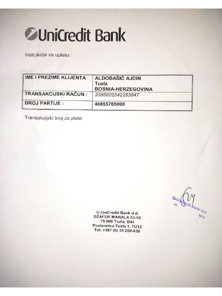 Potvrda o Bankovnom Računu | PDF