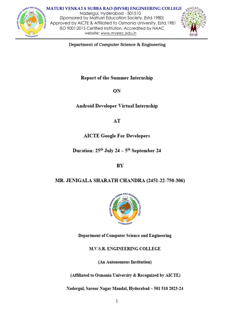 Google Android Developer Summer Internship Report | PDF | Android (Operating System ...