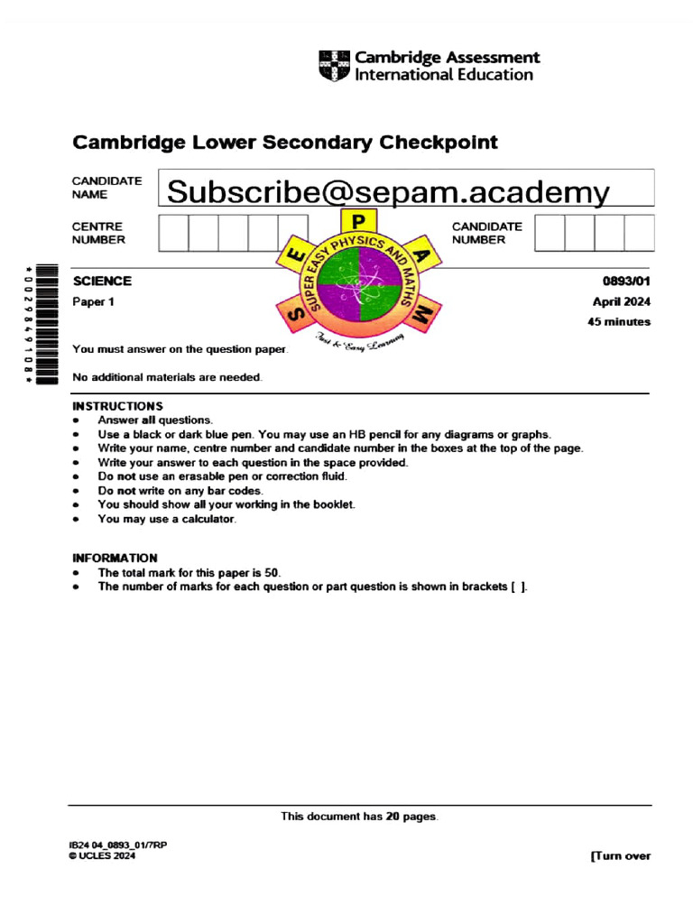 Science Past Paper April 2024 | PDF | Zinc | Salt (Chemistry)