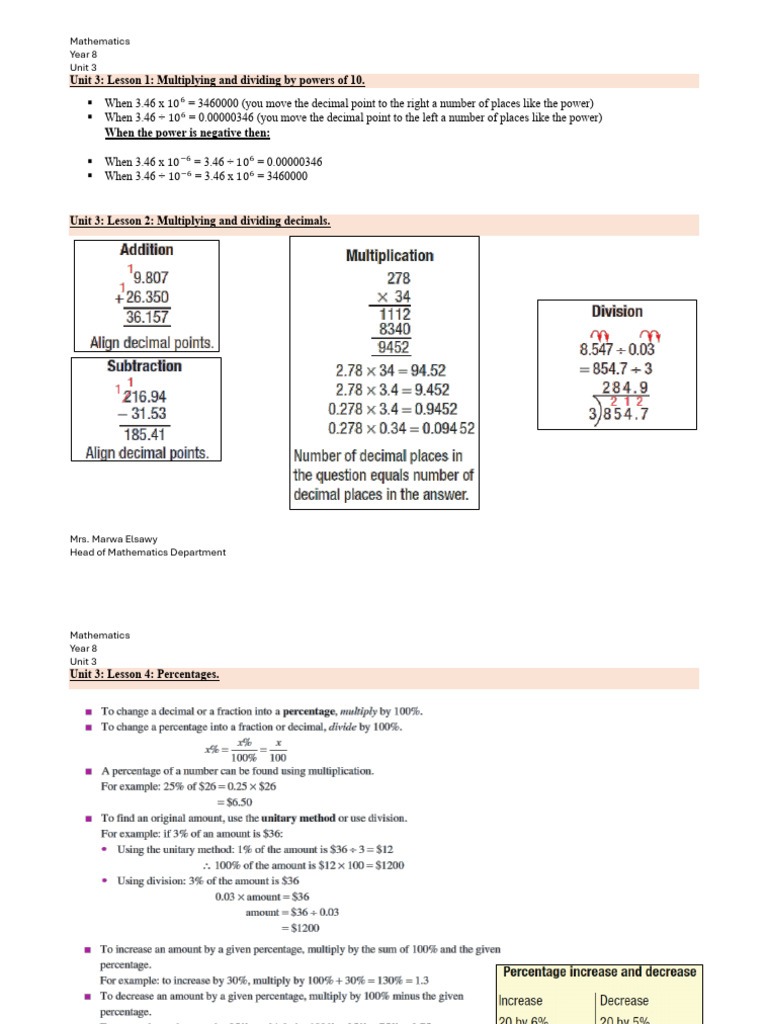 Year 8 Math: Powers of 10 & Percentages | PDF
