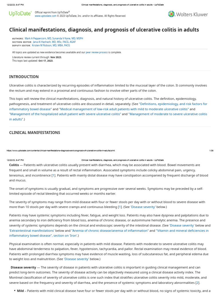 Clinical Manifestations, Diagnosis, and Prognosis of Ulcerative Colitis ...