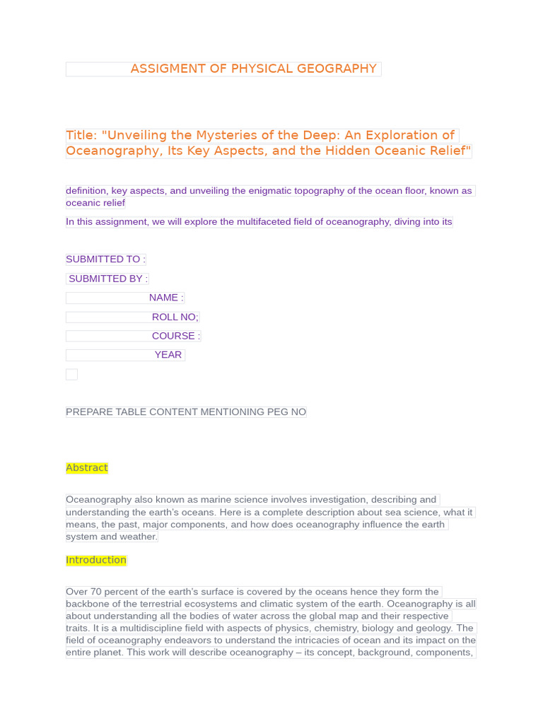 ASSIGMENT OF PHYSICAL GEOGRAPHY | PDF | Oceans | Oceanography
