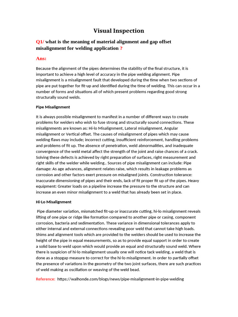 Pipe Misalignment in Welding Explained | PDF | Pipe (Fluid Conveyance ...