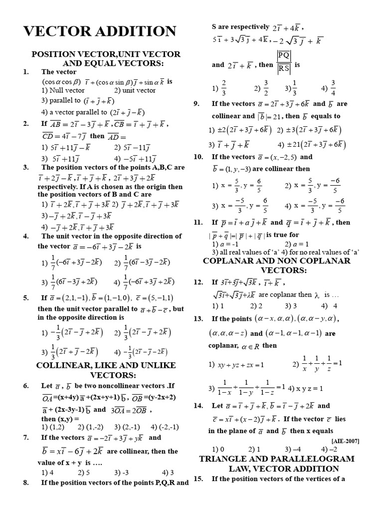 Vector Addition Assignment | PDF | Triangle | Euclidean Geometry