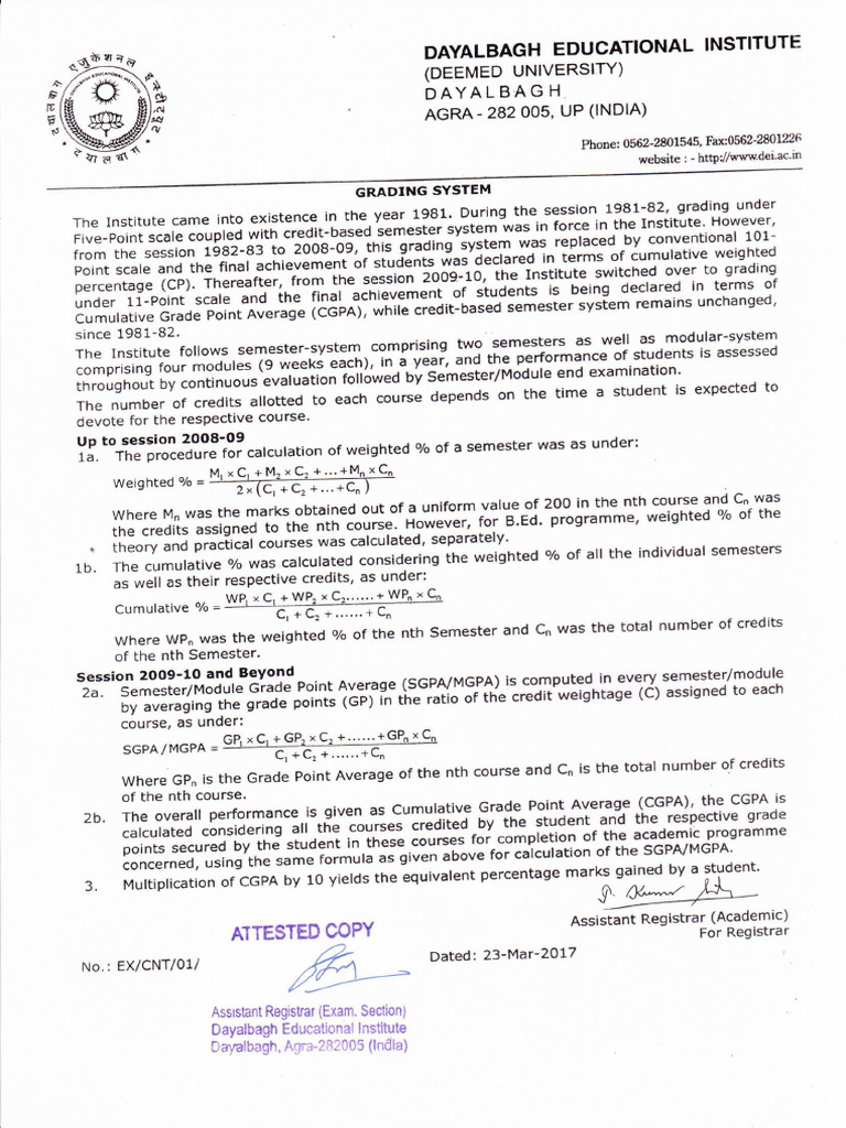 Grading System Dayalbagh | PDF
