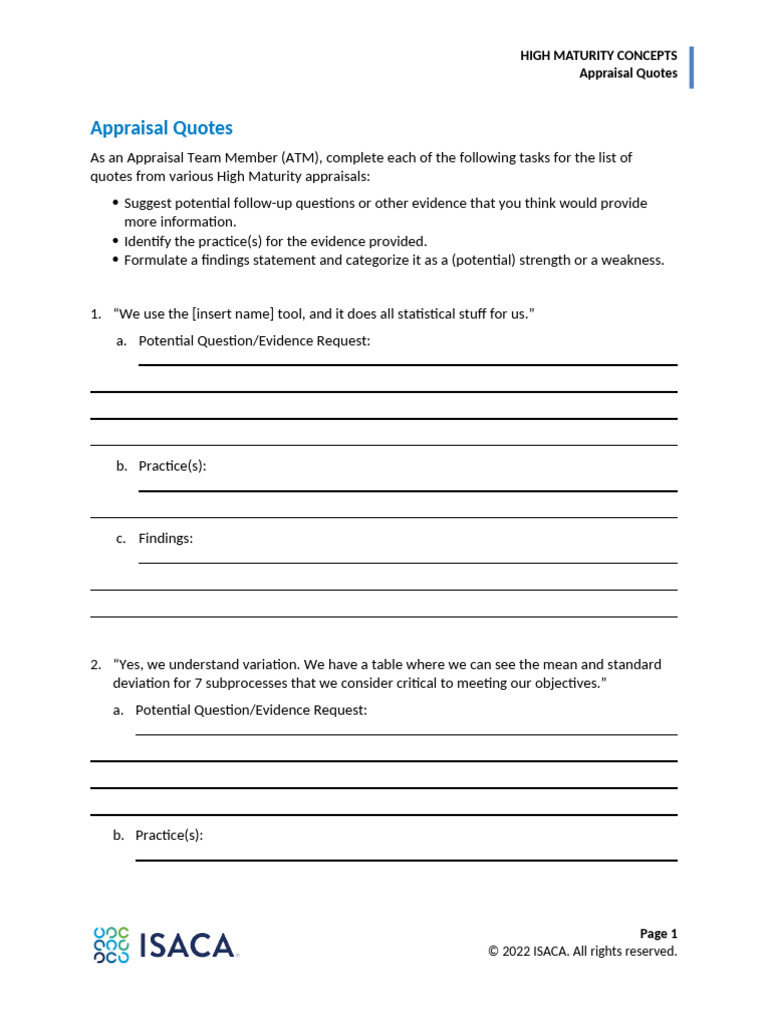 BC-HMC-ILT-ST-Appraisal Quotes | PDF | Performance Appraisal