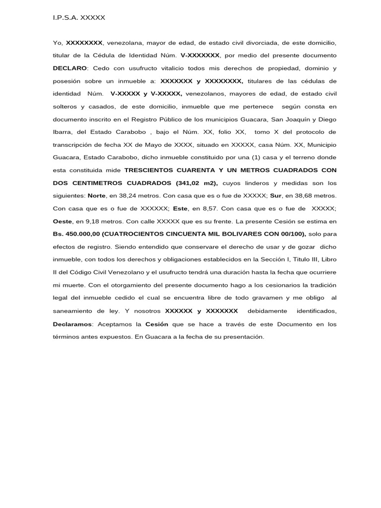 Cesion Con Usufructo | PDF