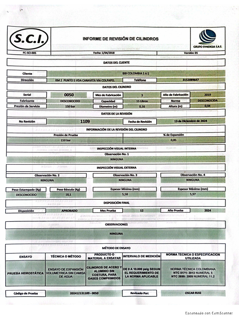 Prueba Hidrostática Extintores CO2 Tostao | PDF