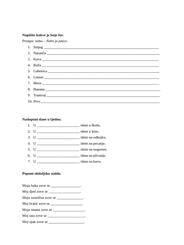 Prezent, Obiteljsko Stablo Vježba | PDF