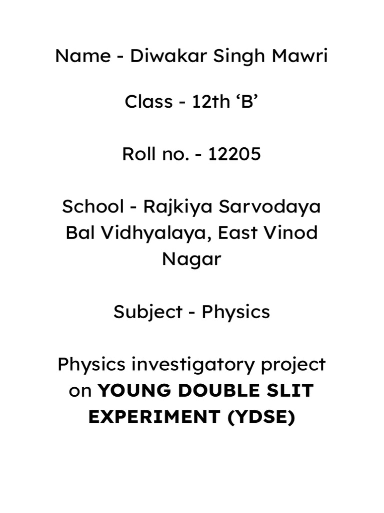 Young's Double Slit Experiment Project | PDF | Wavelength | Diffraction
