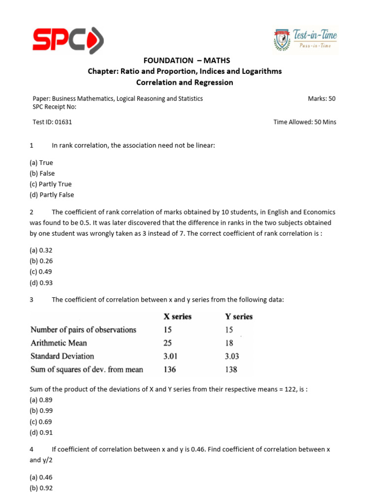 Business Mathematics: Correlation & Regression | PDF | Spearman's Rank ...