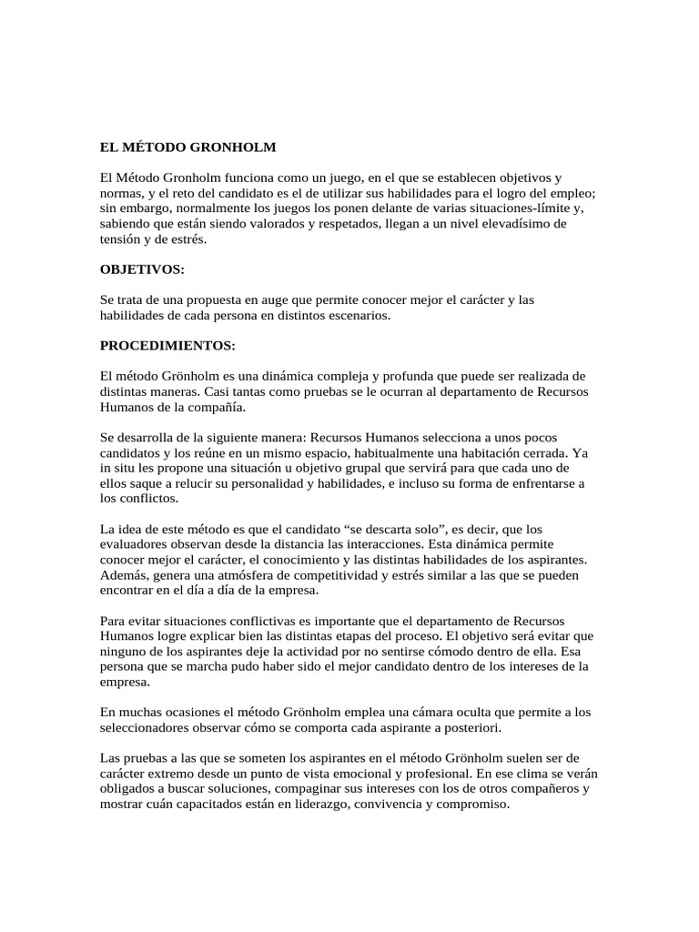 El Método Gronholm | PDF | Gestión de recursos humanos | Estrés (biología)