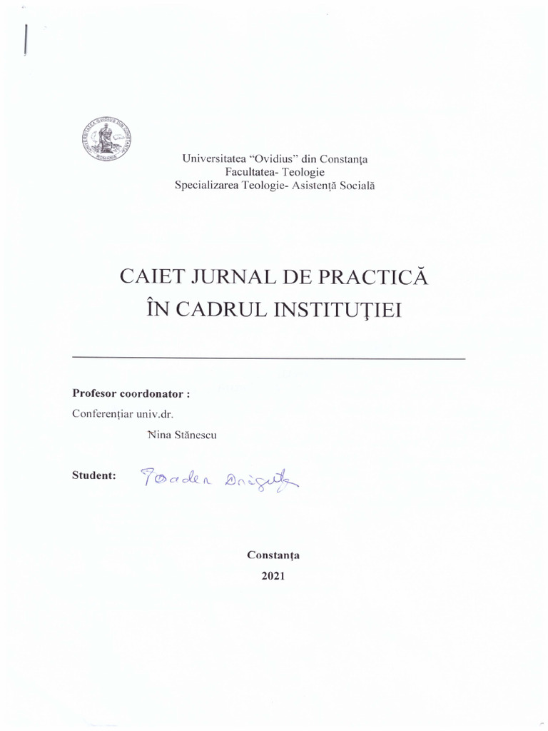 Caiet Jurnal de Practica, Toader Draguta | PDF