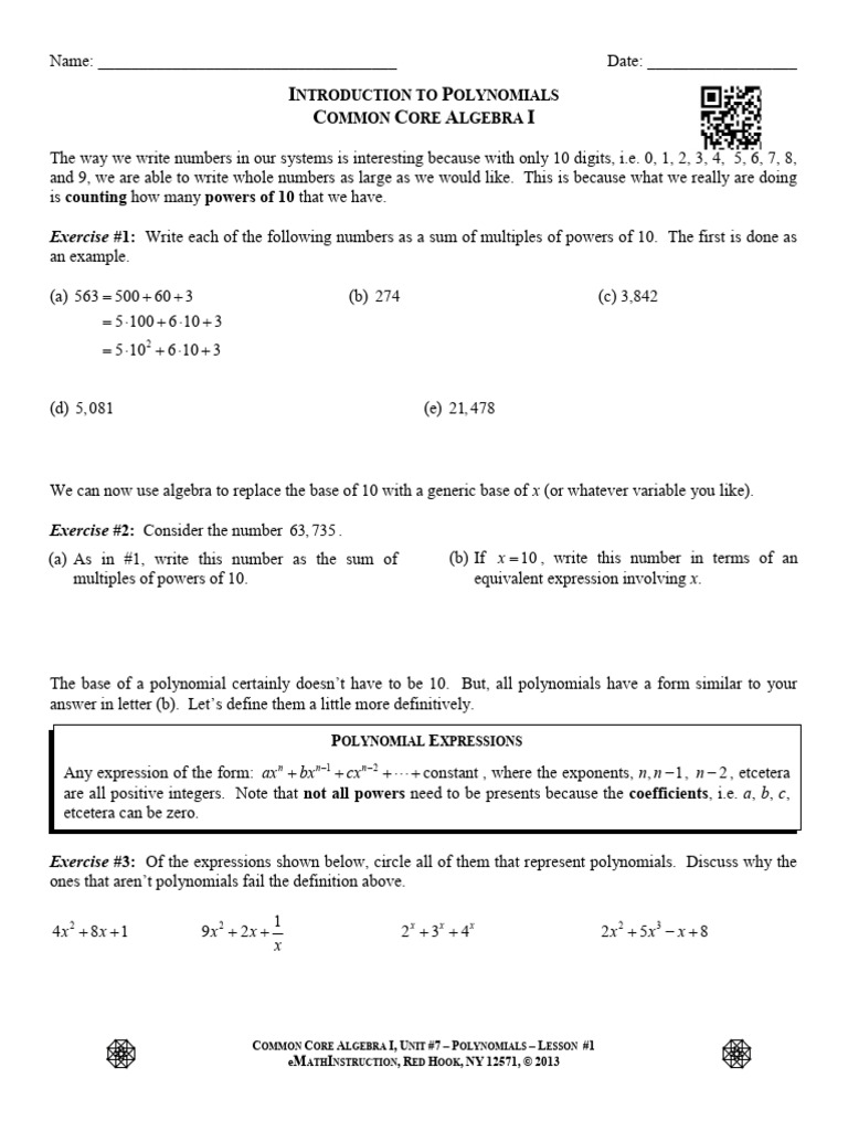 Introduction to Polynomials in Algebra | PDF | Polynomial | Numbers