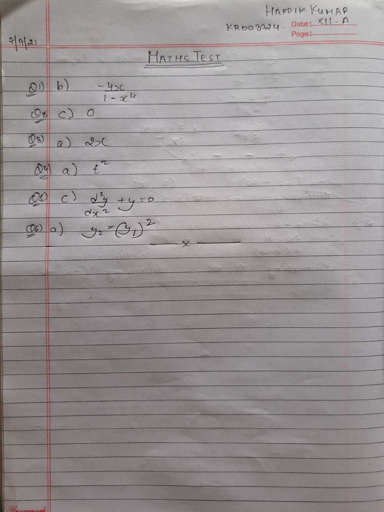 ANSWER OF MATHS TEST. | PDF