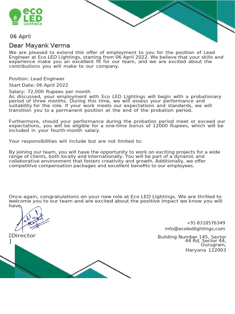 Job Offer Letter- Hansraj Sharma.pdf (2) | PDF
