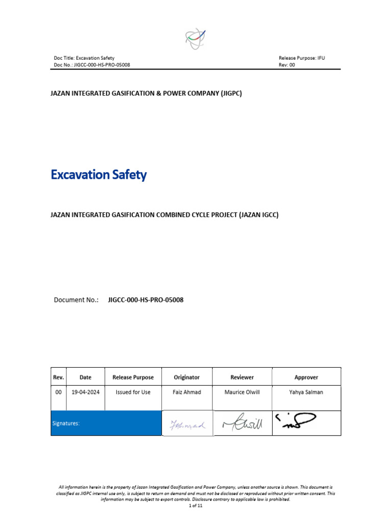JIGCC-000-HS-PRO-05008 - 00 - Excavation Safety | PDF | Trench | Risk ...