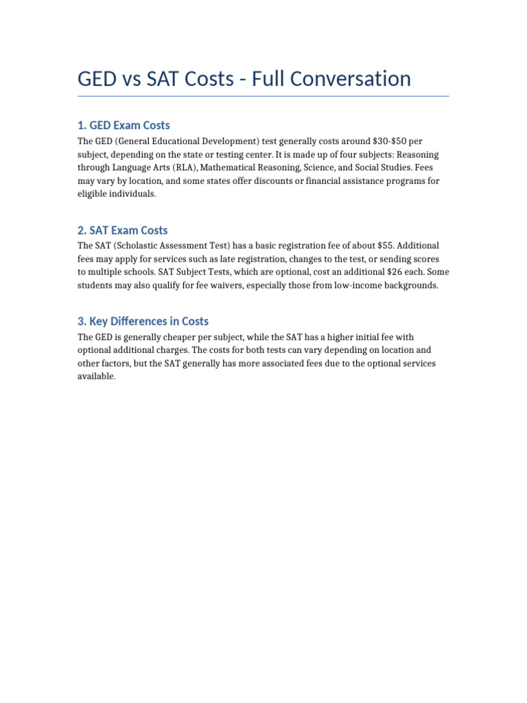 GED Vs SAT Full Conversation Summary | PDF