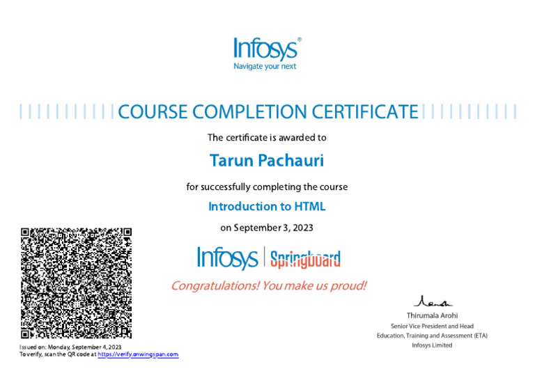 HTML Certificate | PDF