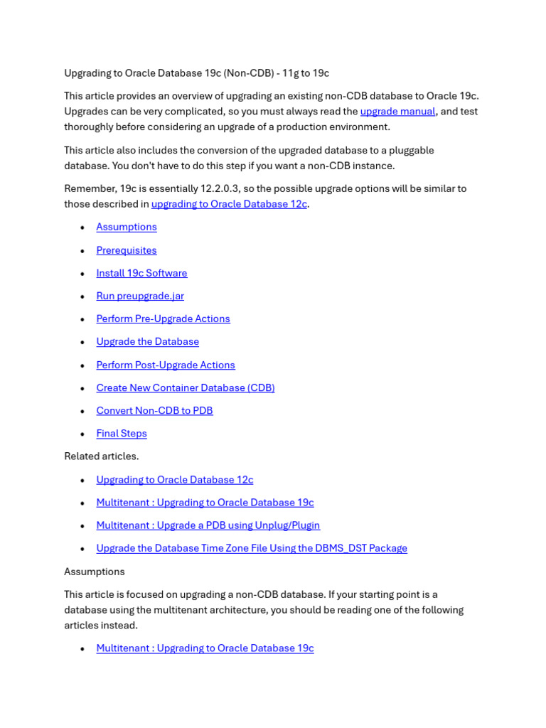 Upgrading to Oracle Database 19c | PDF | Databases | Database Schema