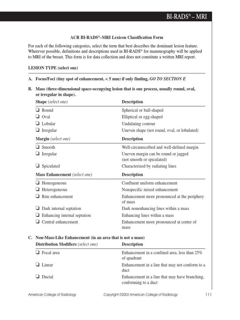 Acr Mri Birads | PDF | Breast | Radiology