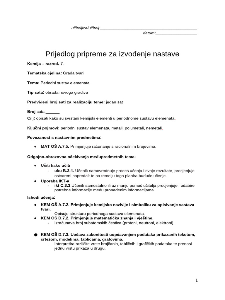 Priprema - 3.4. Periodni Sustav Elemenata | PDF