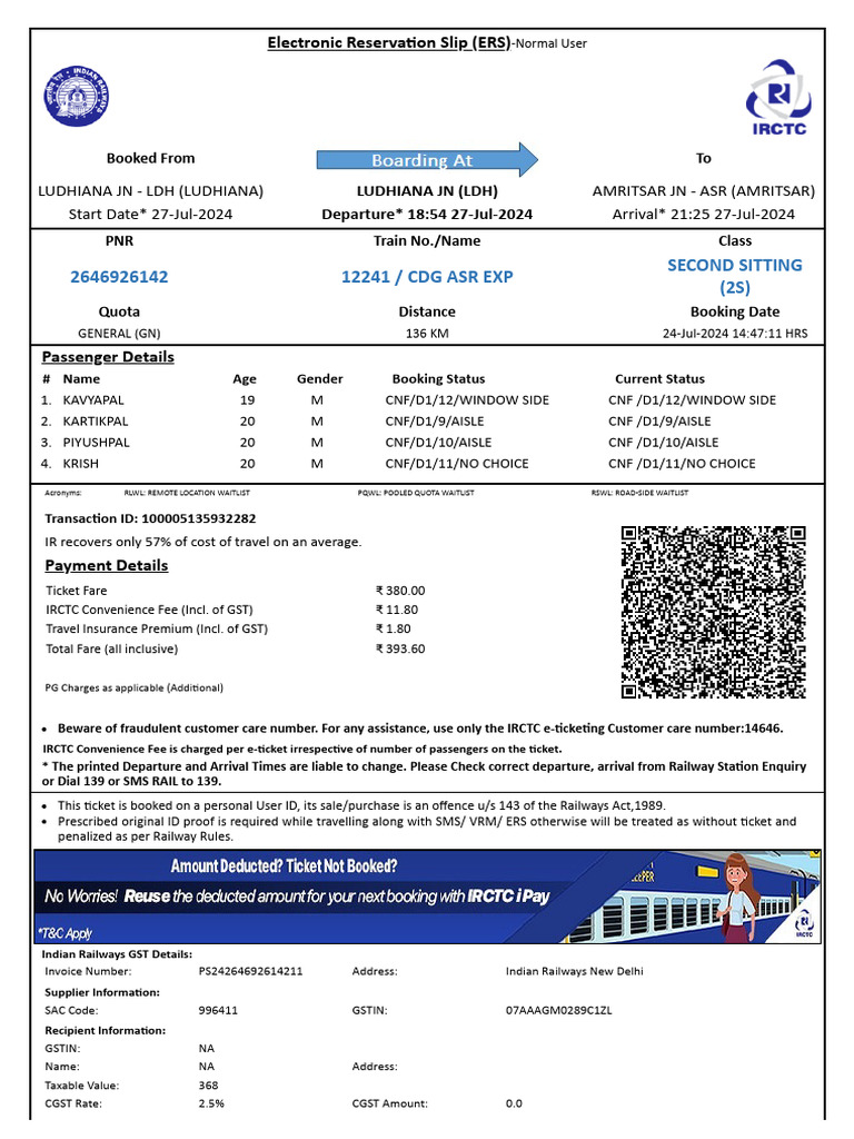 CDG Asr Exp Second Sitting (2S) : Electronic Reserva On Slip (ERS ...