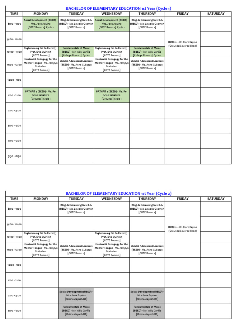 COTE 1ST YEAR SCHED 2nd Sem | PDF | Liberal Arts Education | Linguistics