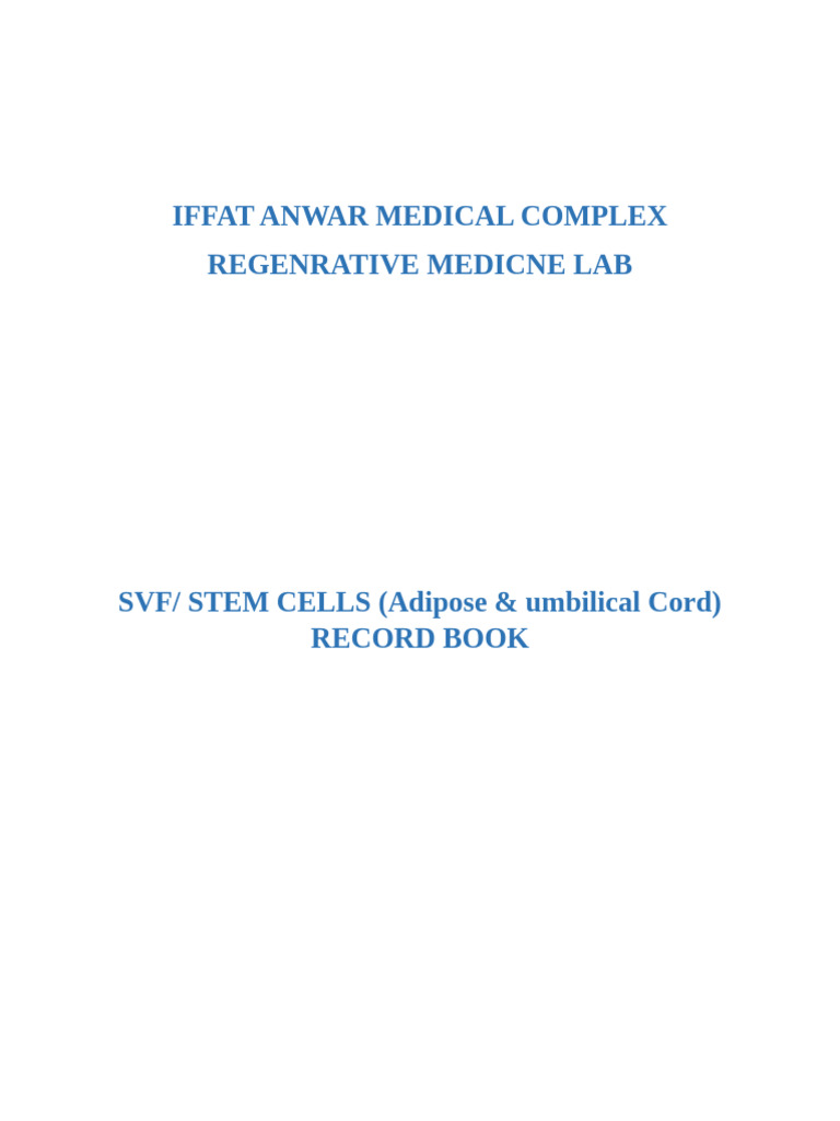 SVF Stem Cell Record Book | PDF | Regenerative Medicine | Stem Cell