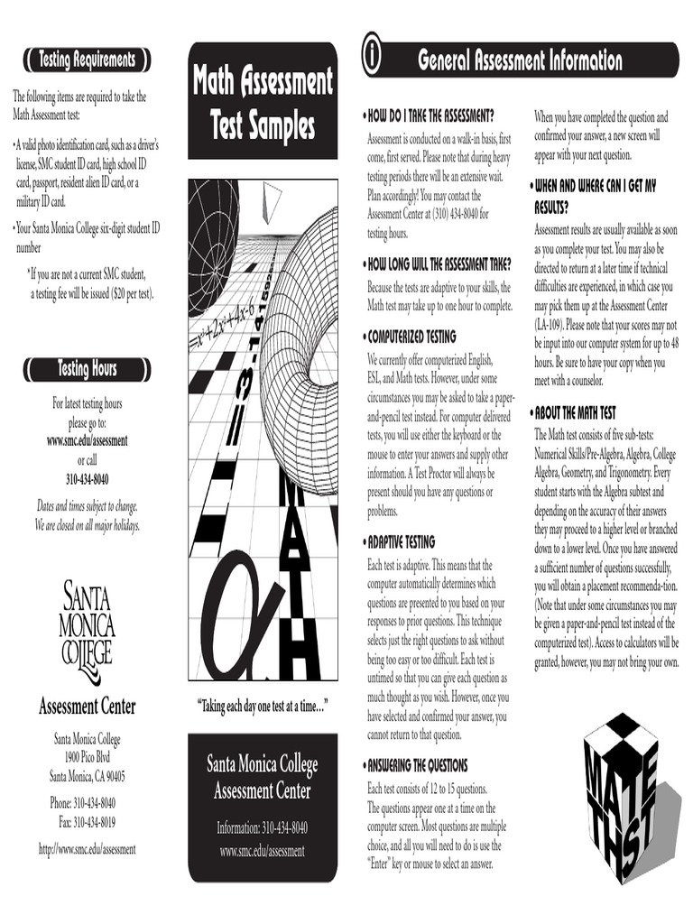 Math Assessment Brochure | PDF | Equations | Trigonometry