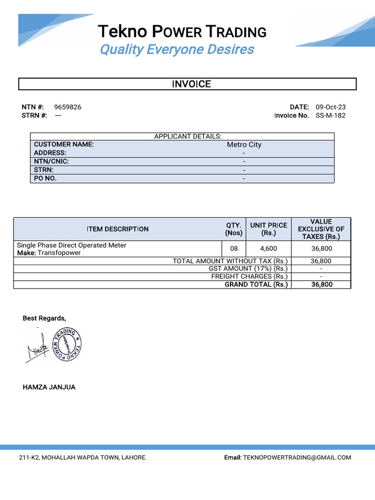 Metro City Invoice (09!10!23) | PDF
