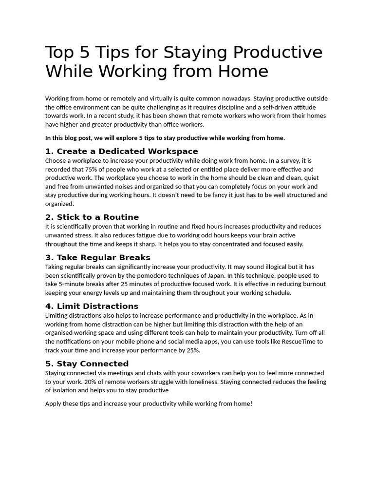 5 tips to stay productive while working from home | PDF | Workplace ...