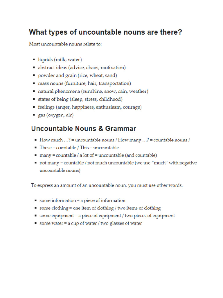Common Uncountable Nouns | PDF