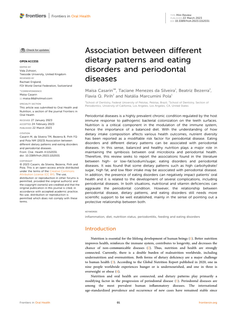 Association between different dietary patterns and eating disorders and ...
