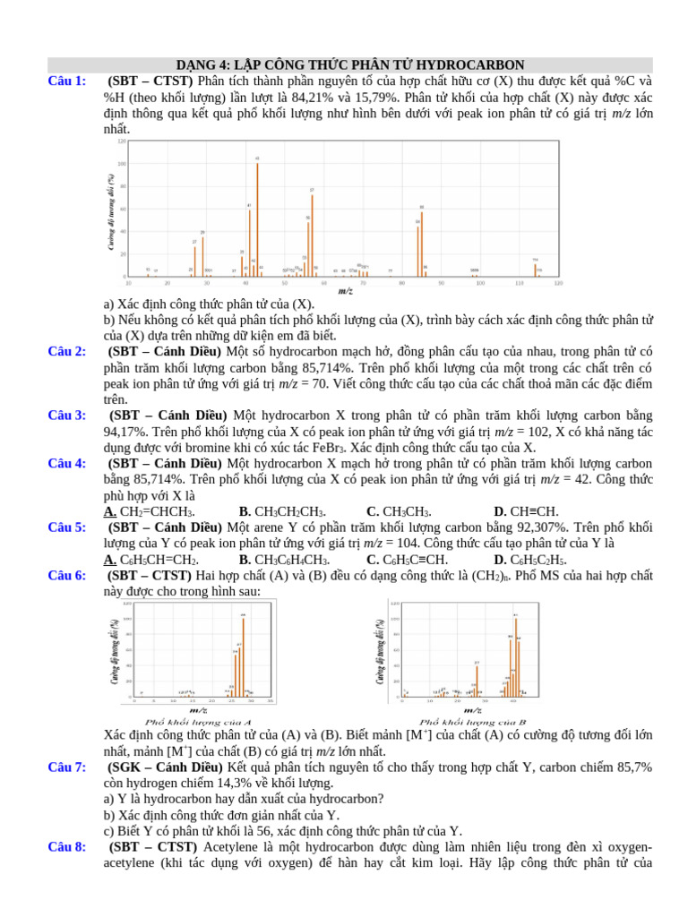 HYDROCARBON DẠNG 4 LẬP CTPT | PDF