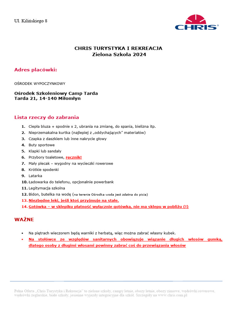 Lista Rzeczy Do Zabrania | PDF