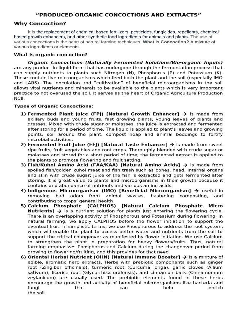 Produced Organic Concoctions and Extracts Notes | PDF | Foods ...