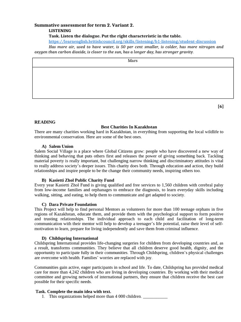 9 Grade Summative Assessment For Term 2 | PDF | Mars | Planets
