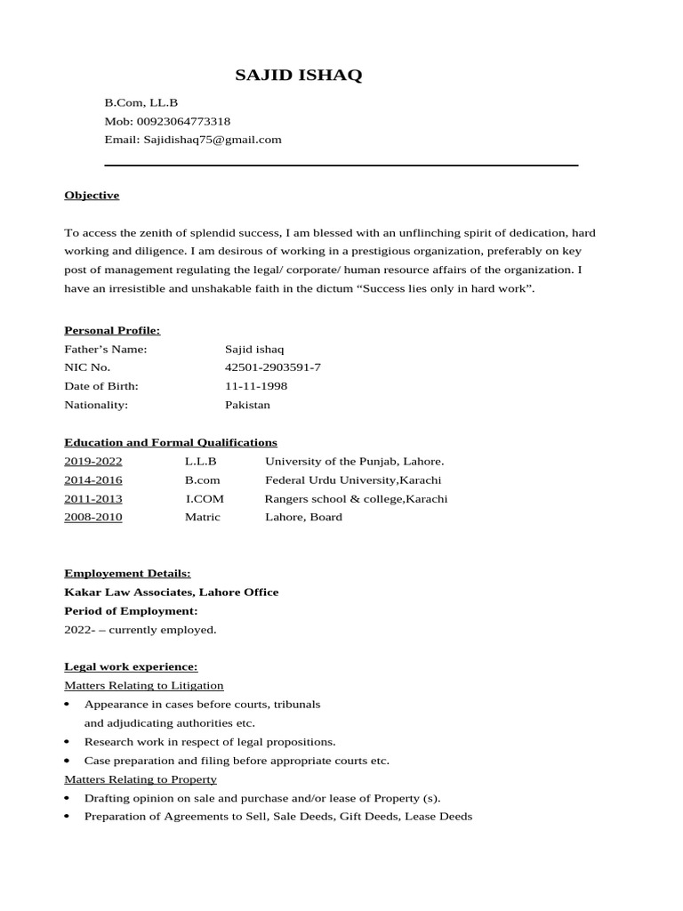 CV - sajid ishaq | PDF | Deed | Common Law