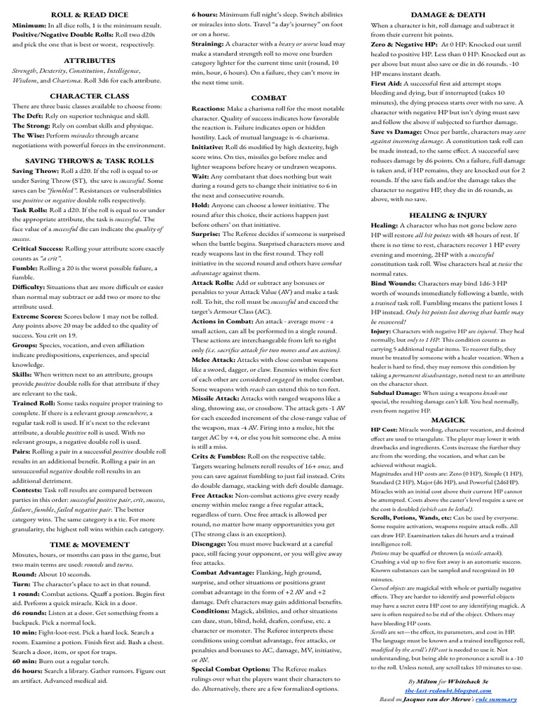 Whitehack 3e Rule Summary | PDF
