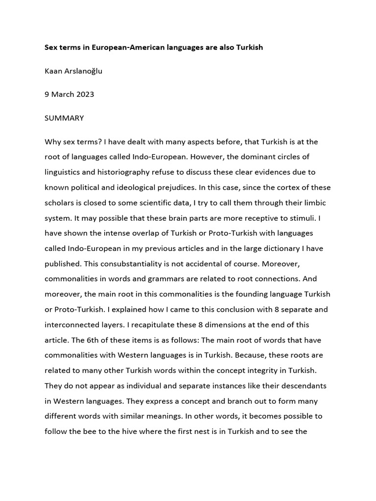 Sex Terms In European American Languages Pdf Alphabet Linguistics