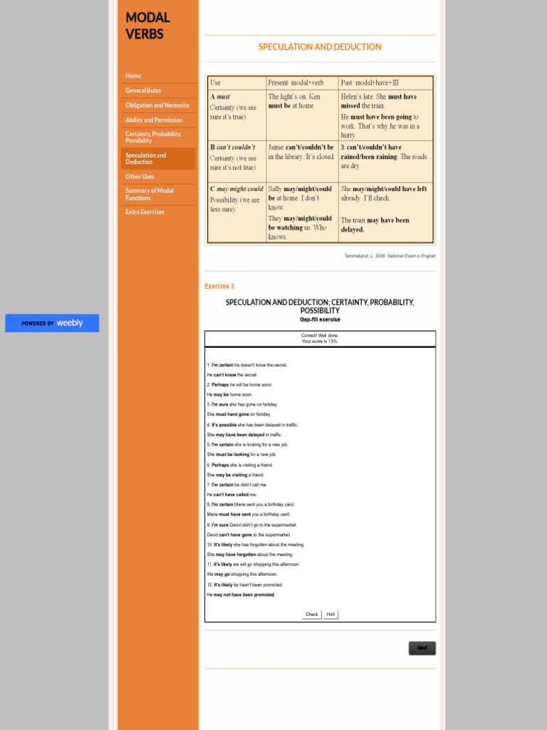 Speculation and Deduction - MODAL VERBS | PDF