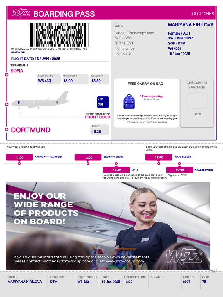 Wizz Air Boarding Pass for Jan 16, 2025 | PDF | Aviation | Transport
