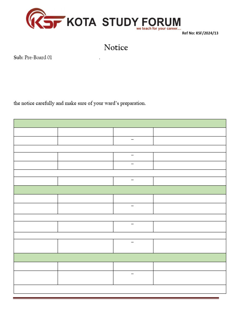 Pre Board 01 Notice For Students 2024 - 25 | PDF | Vocational Education ...