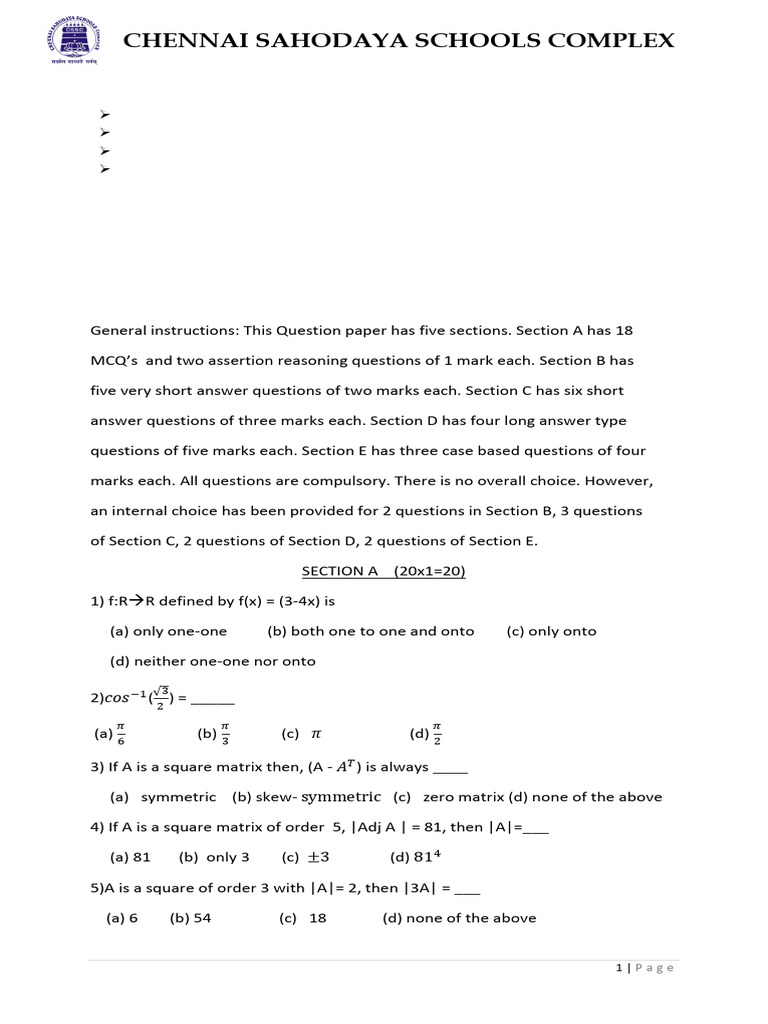Class 12 - Maths (041) - Ce - Qp - Set 1 | PDF | Trigonometric Functions | Sphere