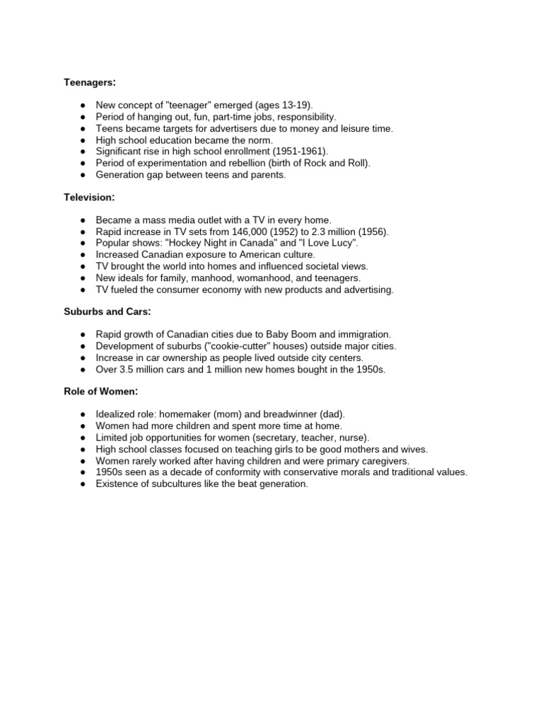 1950s Culture Notes - Matthew Bohacziw | PDF