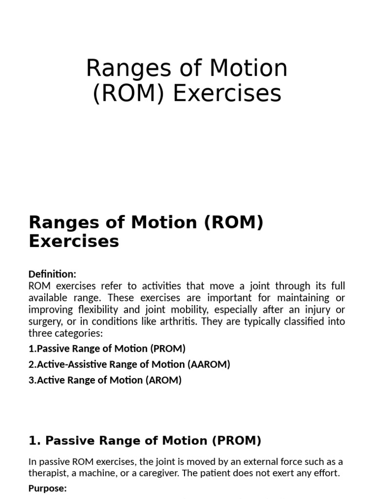 Ranges of Motion (ROM) Exercises | PDF | Anatomical Terms Of Motion | Musculoskeletal System