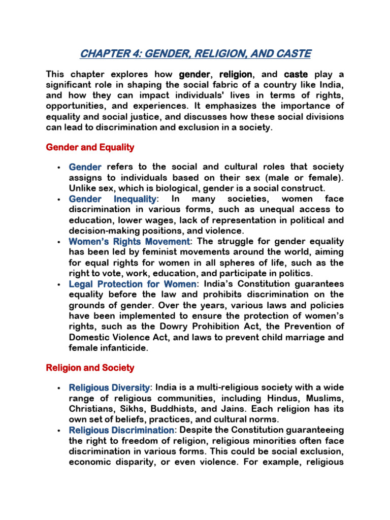 Chapter 3 (Gender, Religion and Caste) | PDF | Caste | Gender Studies