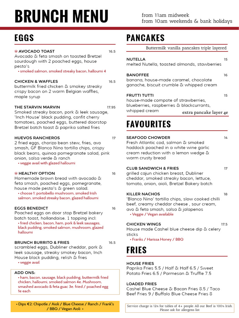 Rathmines Spring Summer Brunch Menu 2024 | PDF | Bacon | French Fries