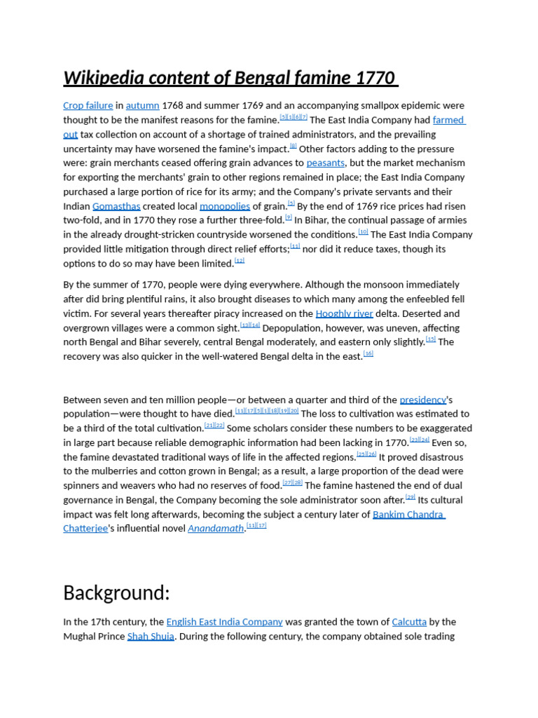 Wikipedia Content of Bengal Famine 1770 | PDF